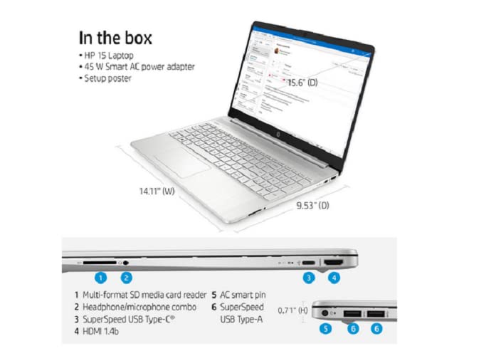 HP Newest Notebook, 15.6" HD Screen Laptop, Intel Core i3-1115G4 (up to 4.1 GHz with Intel Turbo Boost), 12GB DDR4 RAM, 256GB SSD, Webcam, HDMI, Wi-Fi, Windows 11 Home, Natural Silver.W/ELMTech