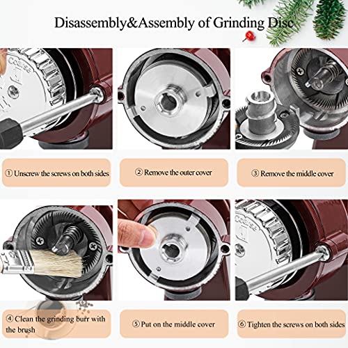 Huanyu Stainless Steel Coffee Grinder Electric with 8 Grinding Settings Flat Burr Coffee Grinder Adjustable Burr Coffee Grinders for Home Use Red