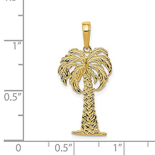 IceCarats 14K Yellow Gold Palm Tree Necklace Summer Beach Pendant Tropical Charm 28mm x 13.5mm Only