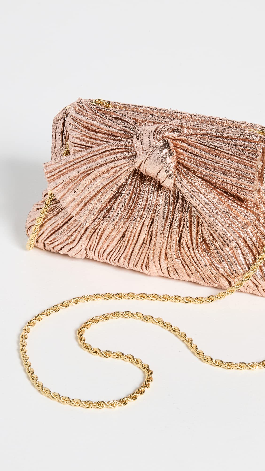 Loeffler Randall Women's Rochelle Mini Pleated Frame Clutch with Bow, Dune, Metallic, Pink, One Size