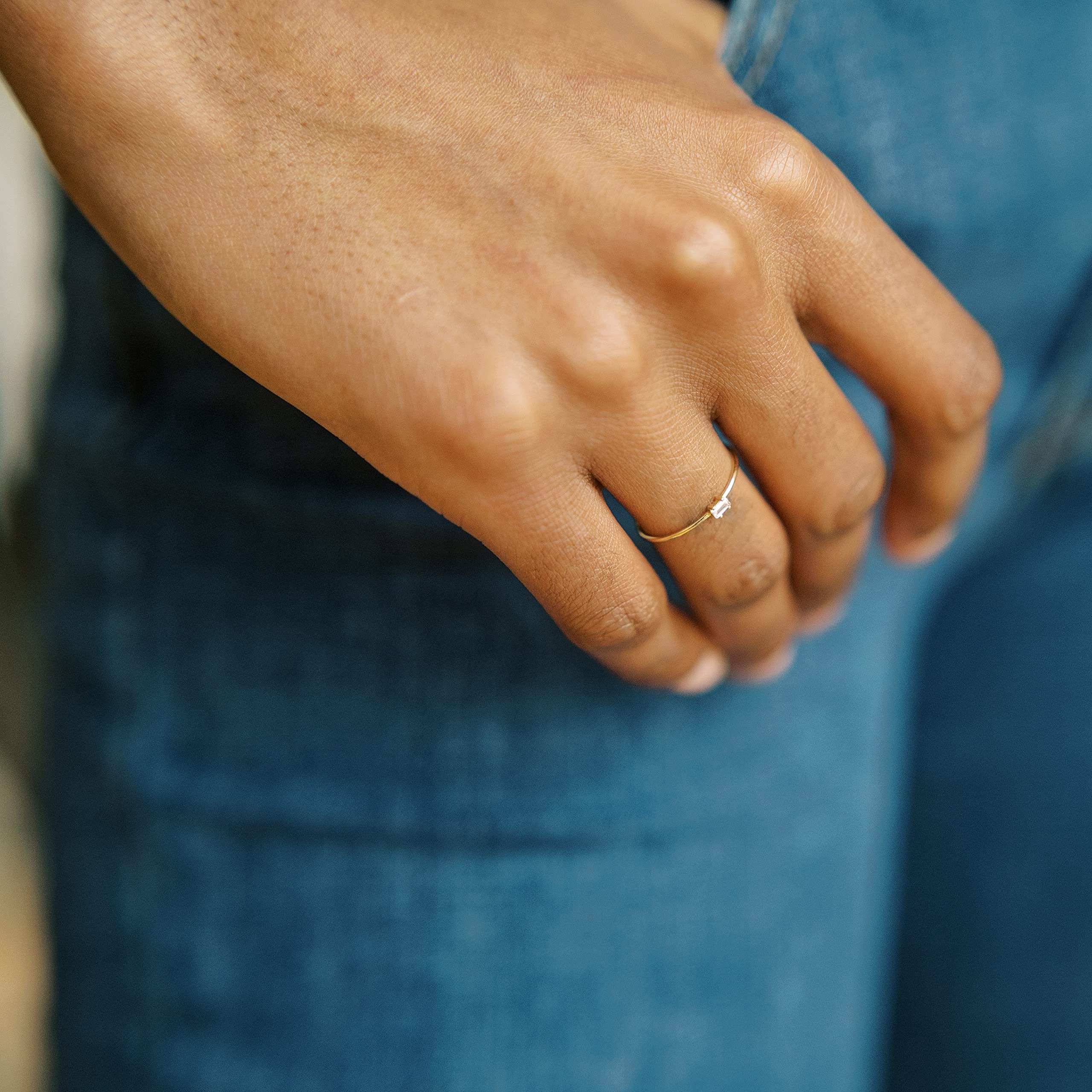 Honeycat White Topaz Baguette Ring in Solid 14K Gold or 14k Rose Gold (Size 5-9) G/8