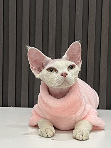 Sphynx Hairless Cat Clothes Solid Soft Faux Fur Sweater Outfit Cute Pullover Autumn Winter Fashion Turtleneck Sphynx Clothes Kitten Cat Apparel (M(4.4-5.5lbs), Light Pink)