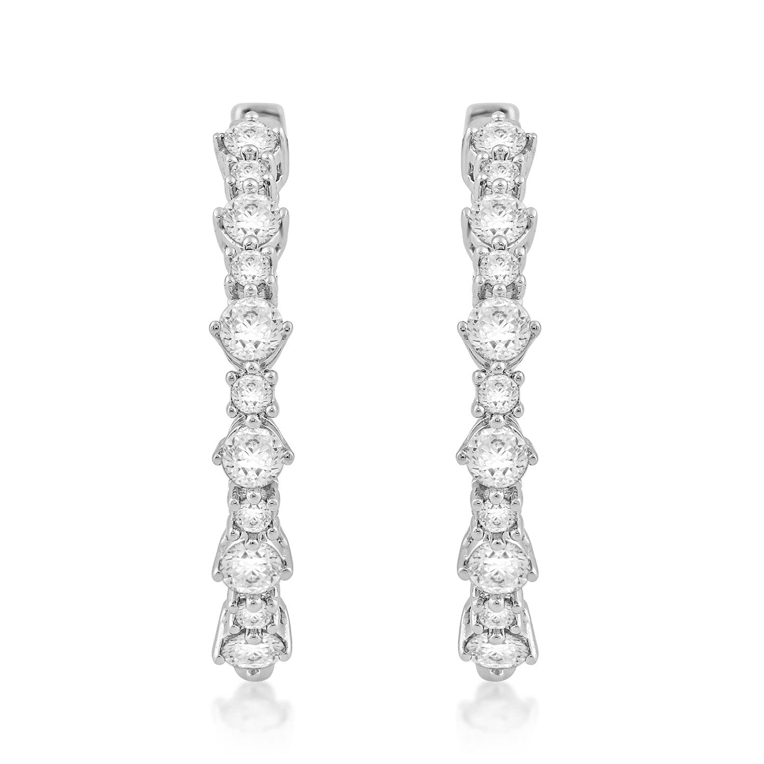 Jewelili Sterling Silver 1/2 Cttw Natural White Round Diamonds Hoop Earrings