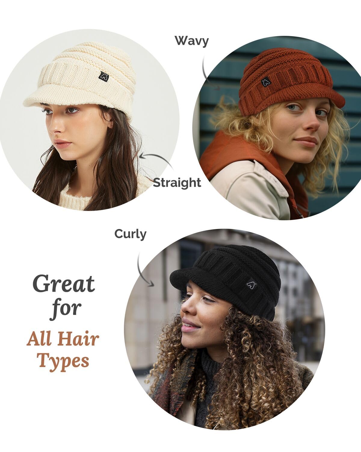 Hat Hut Beanie Hat for Women Men Satin Lined Beanie for Women Satin Lined Winter Hat Slouchy hat with Visor Brim (Black)