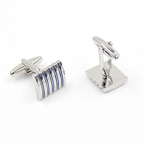 Men's French Shirt Cufflinks Square Blue Striped Sleeve Nails Shirt Cufflinks Accessories (Color : White, Size : As Shown) (White As Shown)