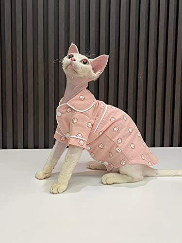 Sphynx Hairless Cat Clothes Autumn Cartoon Pattern Pajamas Air Cotton T-Shirts Comfortable Kitten Shirts Pet Clothes for Cat (M(4.4-5.5lbs), Pink)