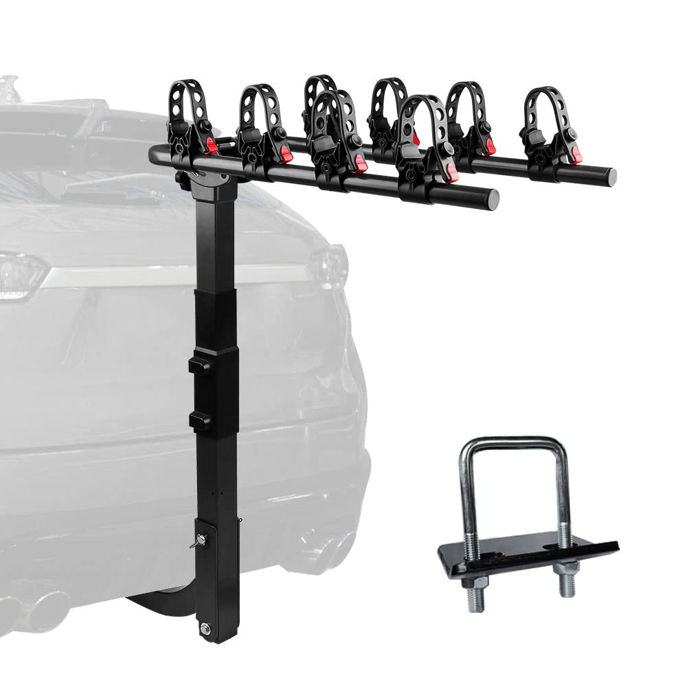 JUVENED 4 Bike Rack Deluxe Hitch Mount 2" Hitch Receiver Double Foldable Arms Tilt-Away Modes Rack for Car Truck SUV Minivans with 2" Hitch Receiver (4-Bikes)
