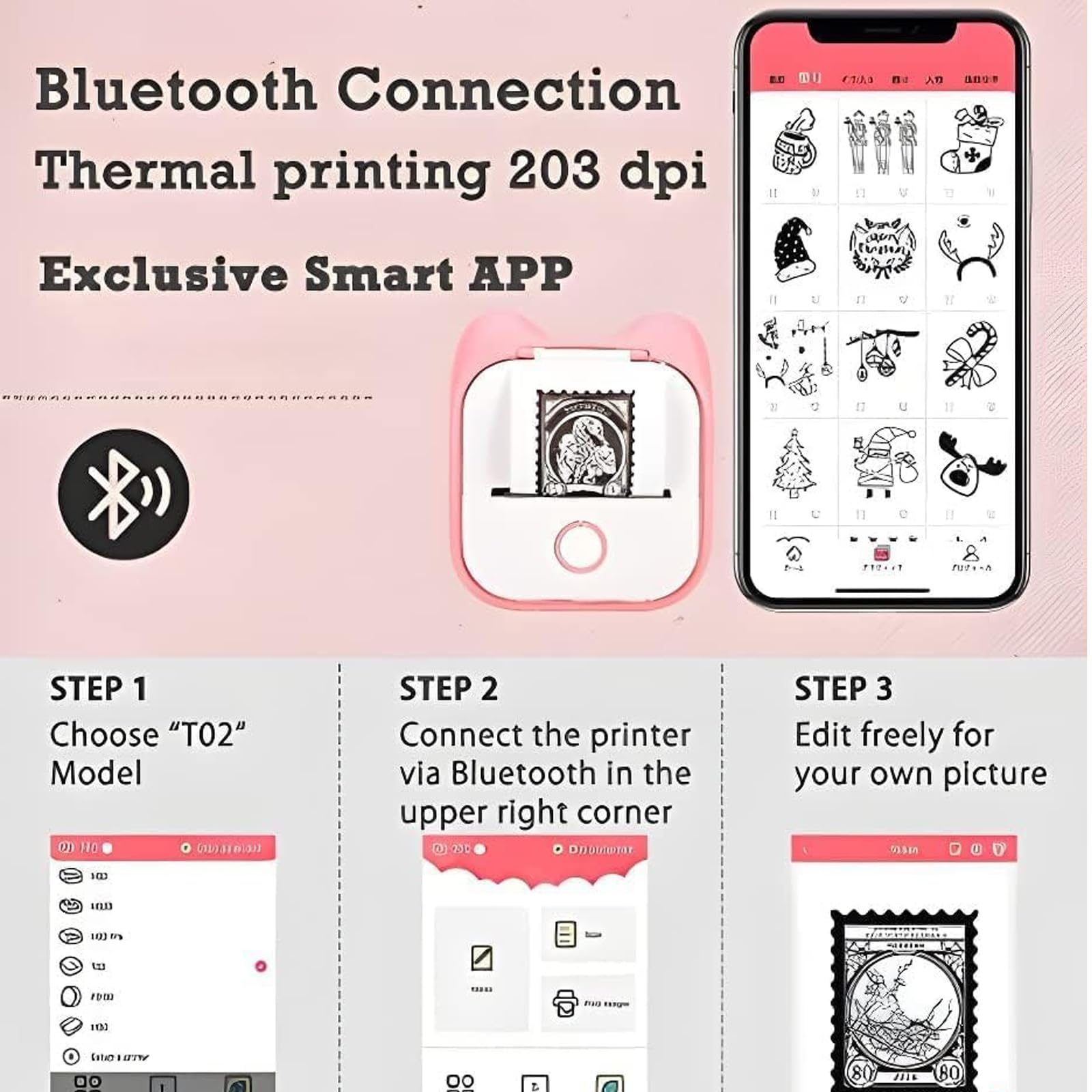 Icesoore Stugadget Portable Mini Printer, Printmore Pocket Printer 2.0, Printpal Pocket Printer, Printpal Thermal Photo Printer, Minipix-Bluetooth Pocket Printer (1x Print Pod+4X Pod Roll -Adhesive)