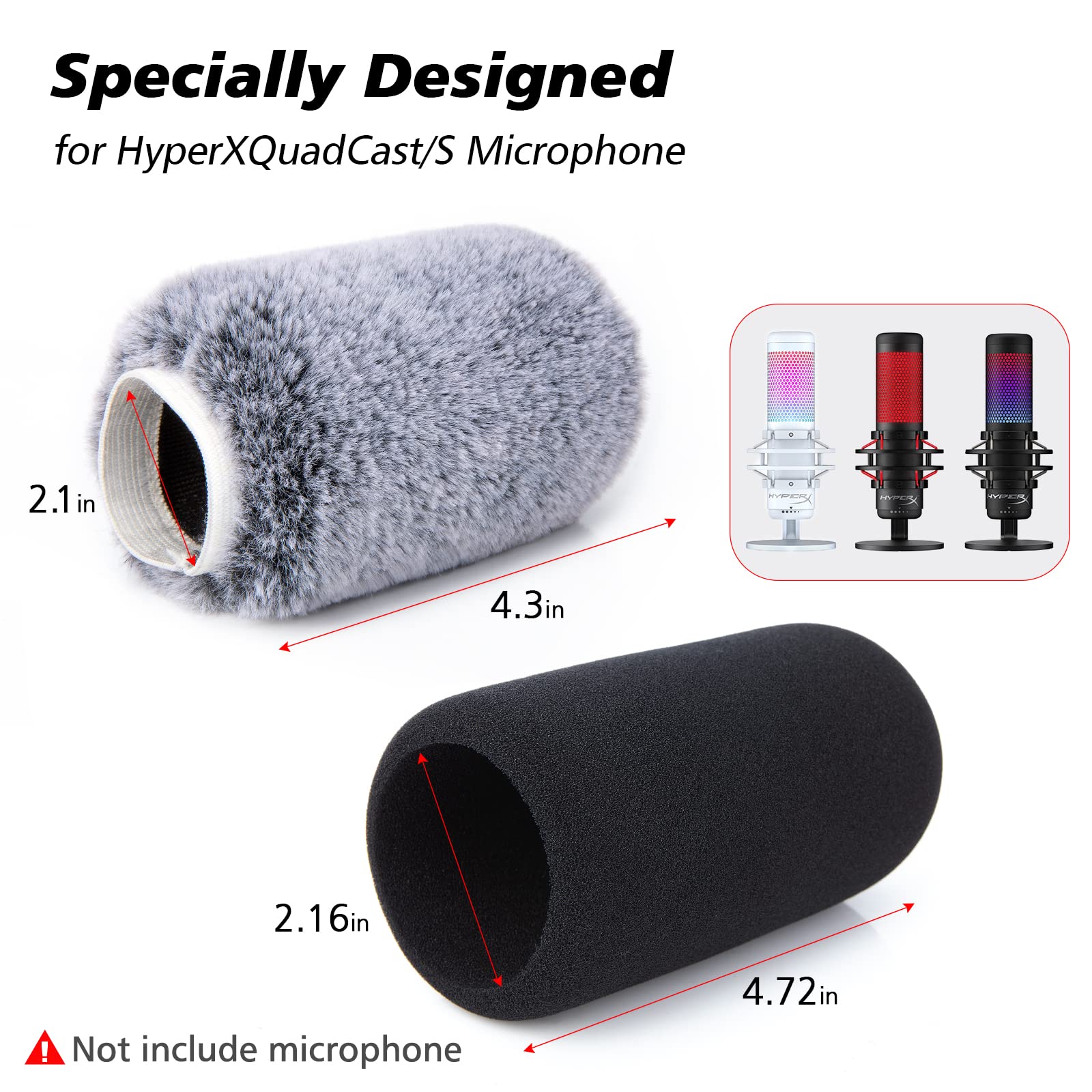 Microphone Windscreen Pop Filter Compatible with HyperX QuadCast - Mic Foam Cover with Furry Windscreen Muff for HyperX QuadCast S,QuadCast S White (2 Pack)