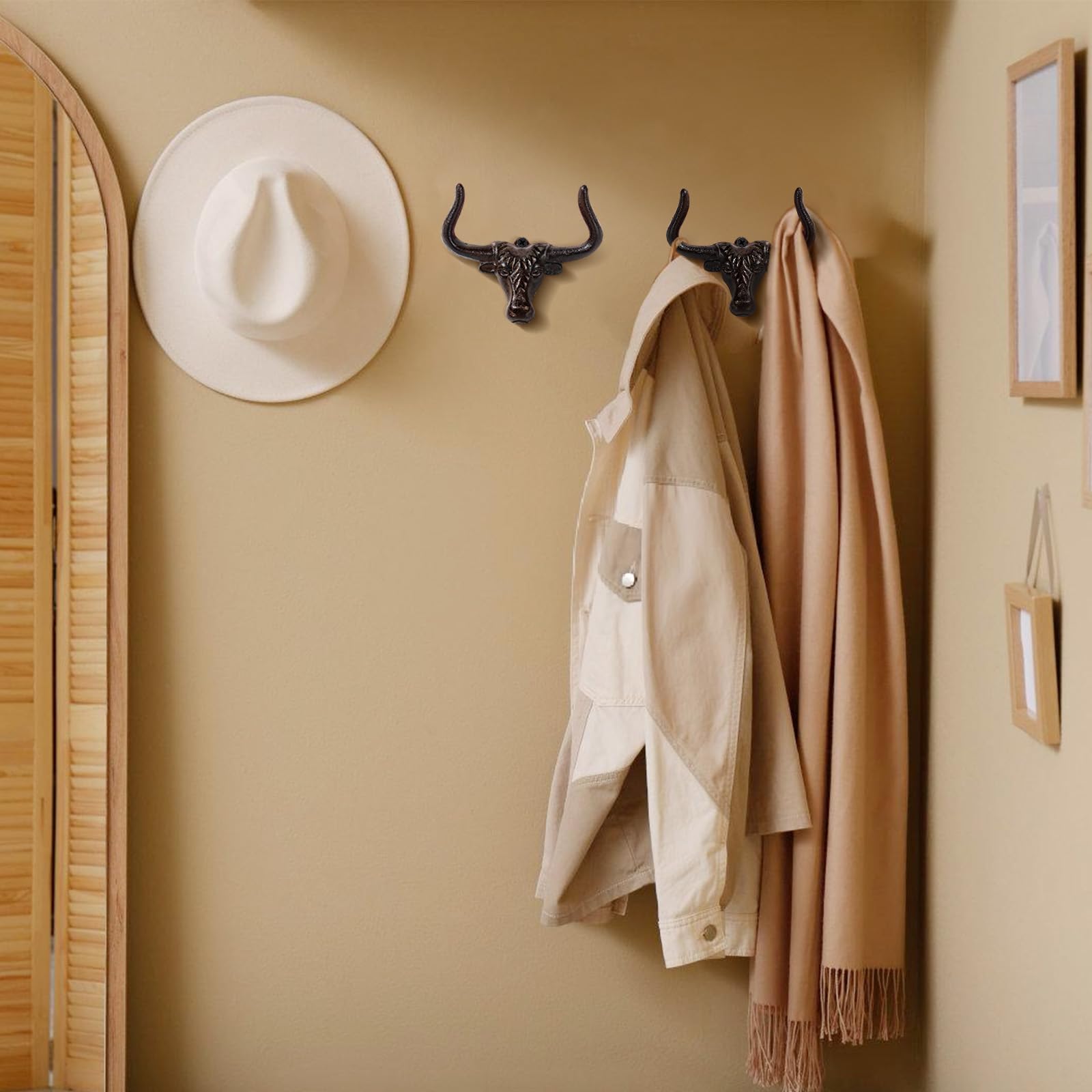 Smelish Cowboy Hat Rack for Wall, 2 Pack Modern Cast Iron Cowboy Hat Holder Cowgirl Hat Hanger, Heavy-Duty Cowboy Hat Holder for Western Walll Decor Storage and Display