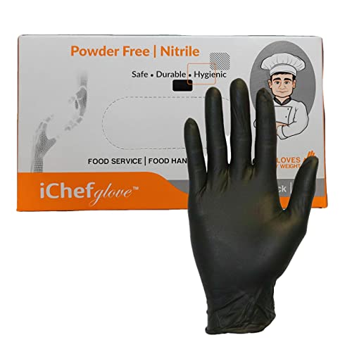 ichef glove 100 count Food Service Food Handling Nitrile Gloves Black Powder Free (Medium)