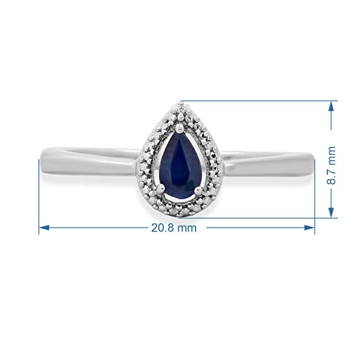 Jewelili Sterling Silver 5X3 MM Pear Cut Genuine Blue Sapphire and Natural White Round Diamond Accent Teardrop Engagement Ring, Size 6