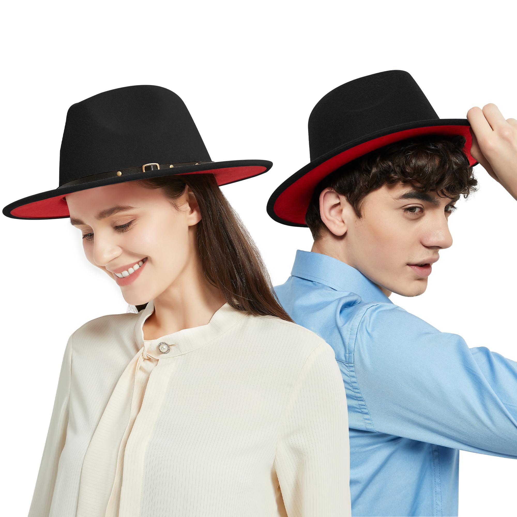 jingsha Fedora Hats for Men & Women Wide Brim Fedora Felt Panama Hat Men's Dress Hats with Belt Buckle