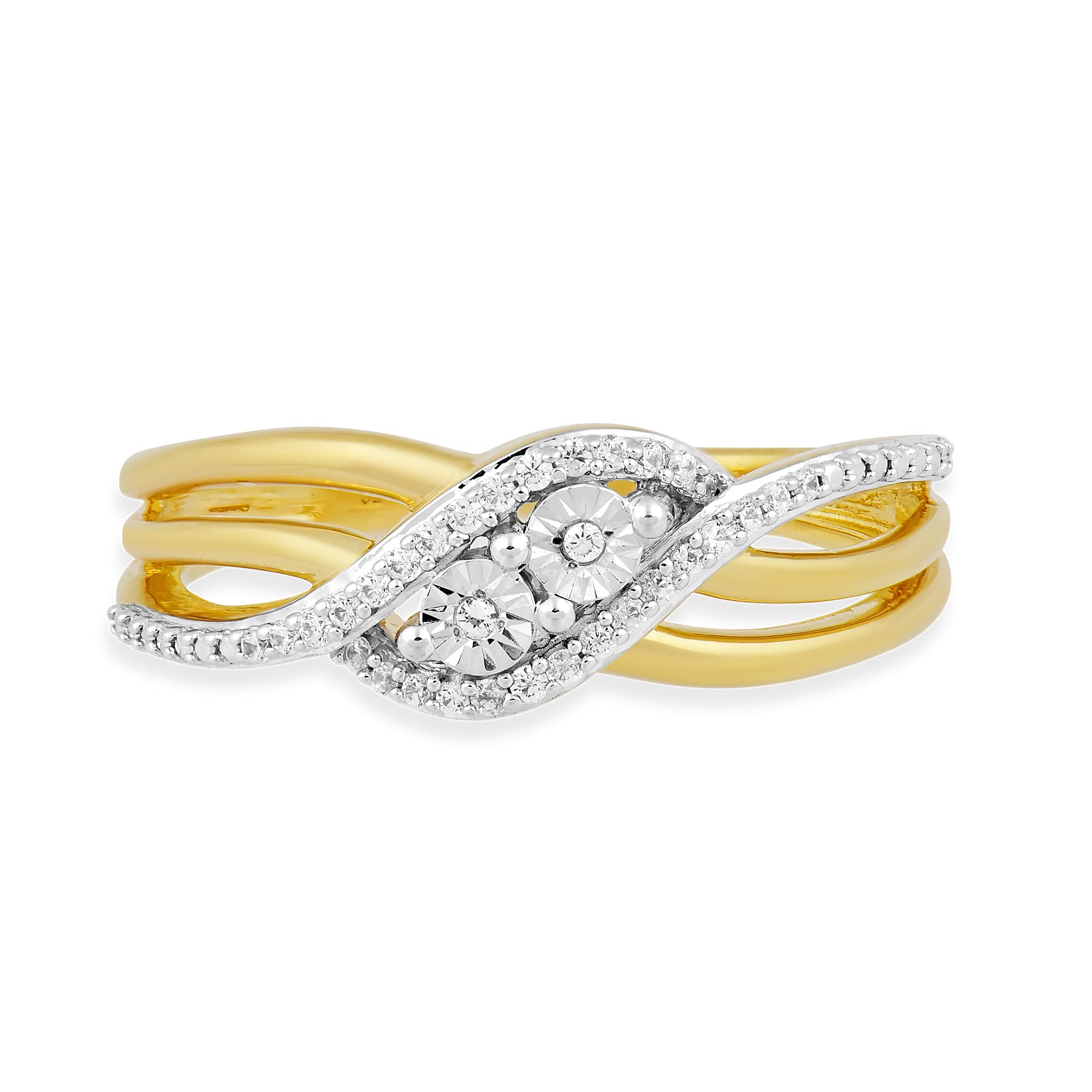 Jewelili Yellow Gold Over Sterling Silver 1/10 Cttw Natural White Round Diamond Engagement Ring, Size 6