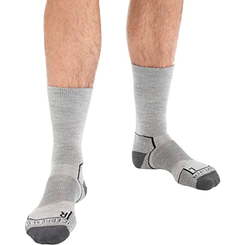 Icebreaker Merino Wool Hike + Light Socks for Men - Crew Socks - Half Cushioned, Perfect for Hiking, Athletics, Work and Play, Blizzard Heather, Large