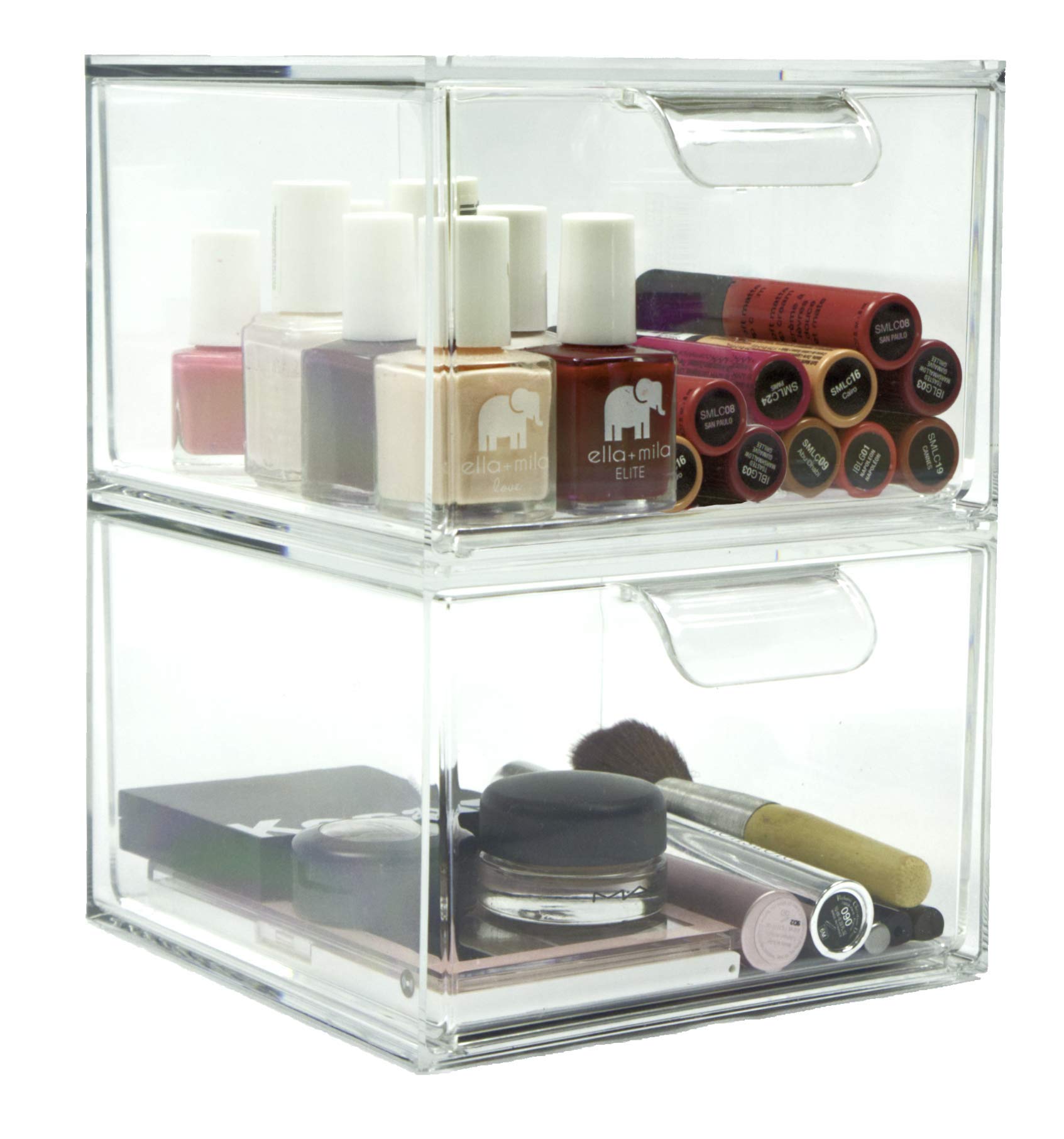 ImpiriLux Stackable Kitchen and Bathroom Acrylic Drawer Organizer | Set of Two Drawers