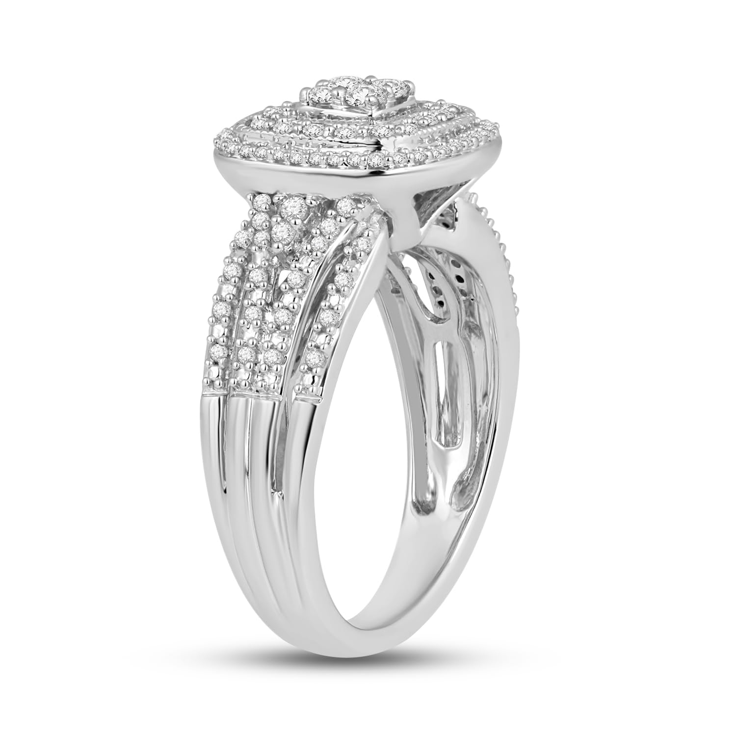 Jewelili Sterling Silver 1/2 Cttw Natural White Round Diamond Engagement Ring Size 7
