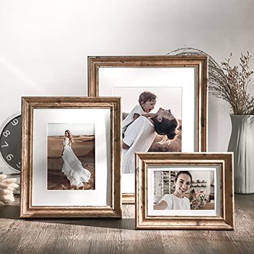 SYNTRIFIC 8x10 Picture Frame Set of 6, Rustic Farmhouse Wood Picture Frames 5x7 with Mat or 8x10 Without Mat,Tabletop Display and Wall Mounting for Home Collage Brown Photo Frame for Gift,Walnut