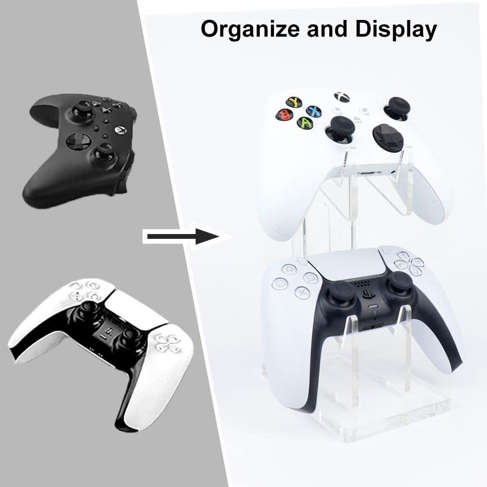 IKPEK Dual Controller Organizer for Desk, Display Controller Stand for PS5/ PS4/ Xbox Series/One X/S/Nintendo Switch Controller, Controller Desk Mount for 2 Packs Game Controller (Crystal Clear)