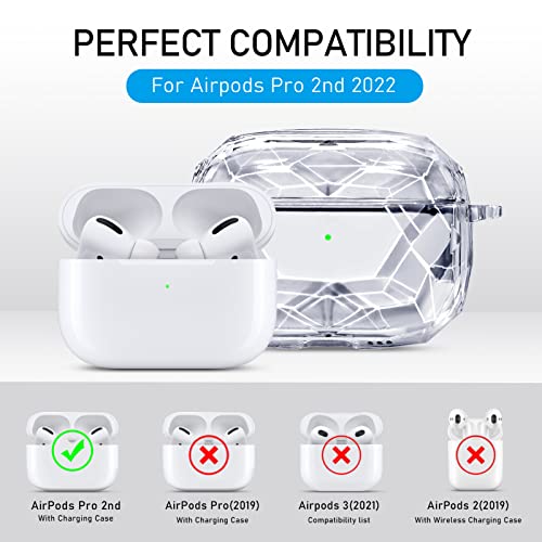 Youskin Airpod Pro 2 Case 2022 Diamond Crystal Clear, AirPods Pro 2nd Generation Case Cover, Full-Body Shockproof Hard Shell Protective for Men Women with Keychain,Crystal Clear
