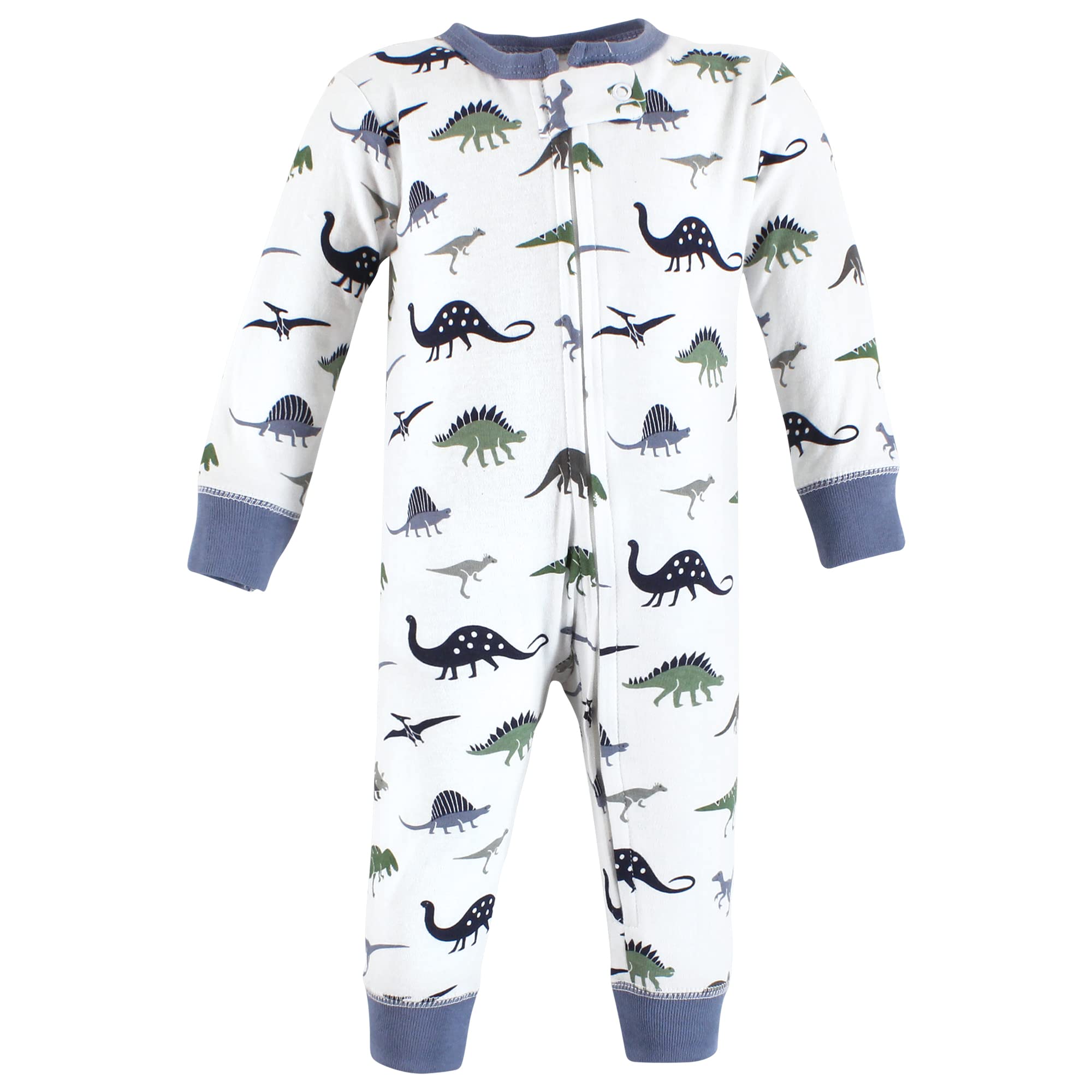 Hudson Baby Unisex Baby Cotton Sleep and Play, Blue Green Dino, 6-9 Months