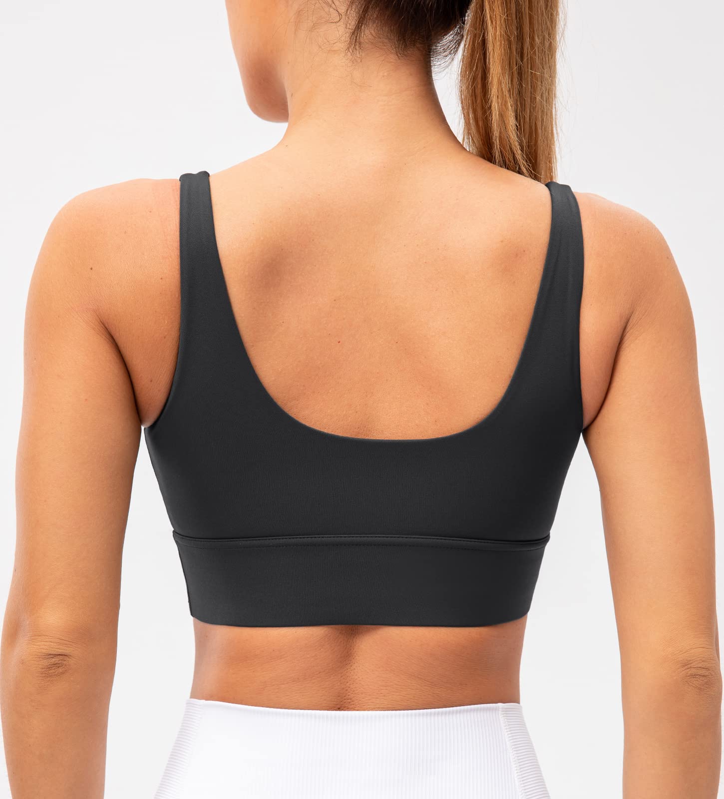 Lavento Women's V Neck Sports Bra Padded Workout Yoga Bras Top (Black, 6)