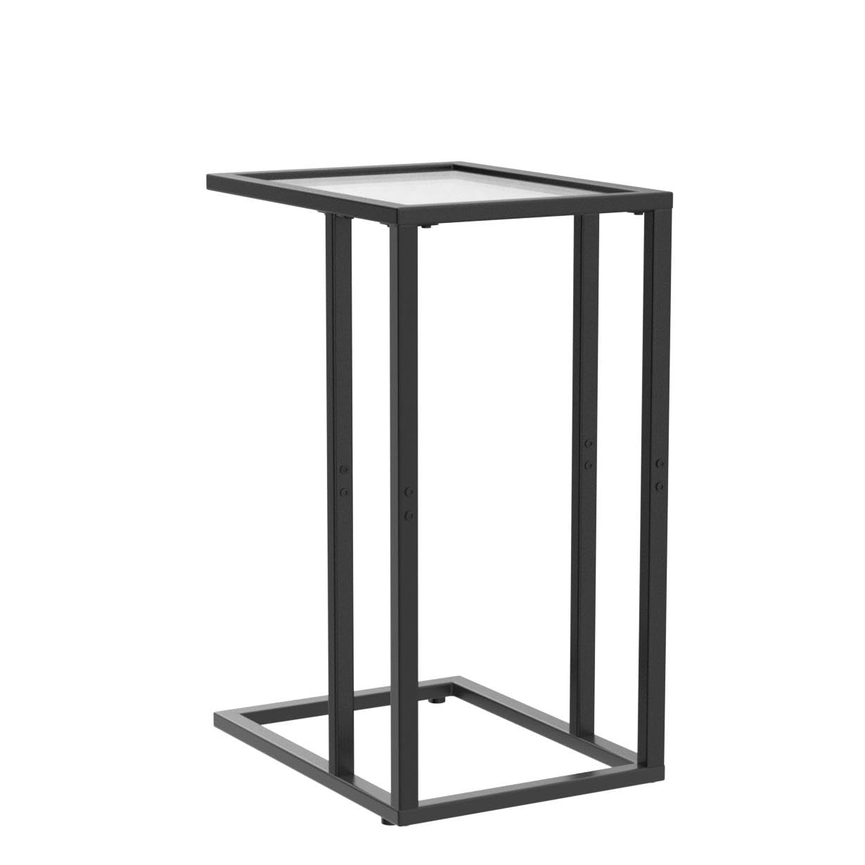 HOOBRO C Shaped End Table, Tempered Glass Snack Side Table with Metal Frame, TV Tray Table for Small Space, Sofa Couch and Bed, Modern Style, White WT03SF01