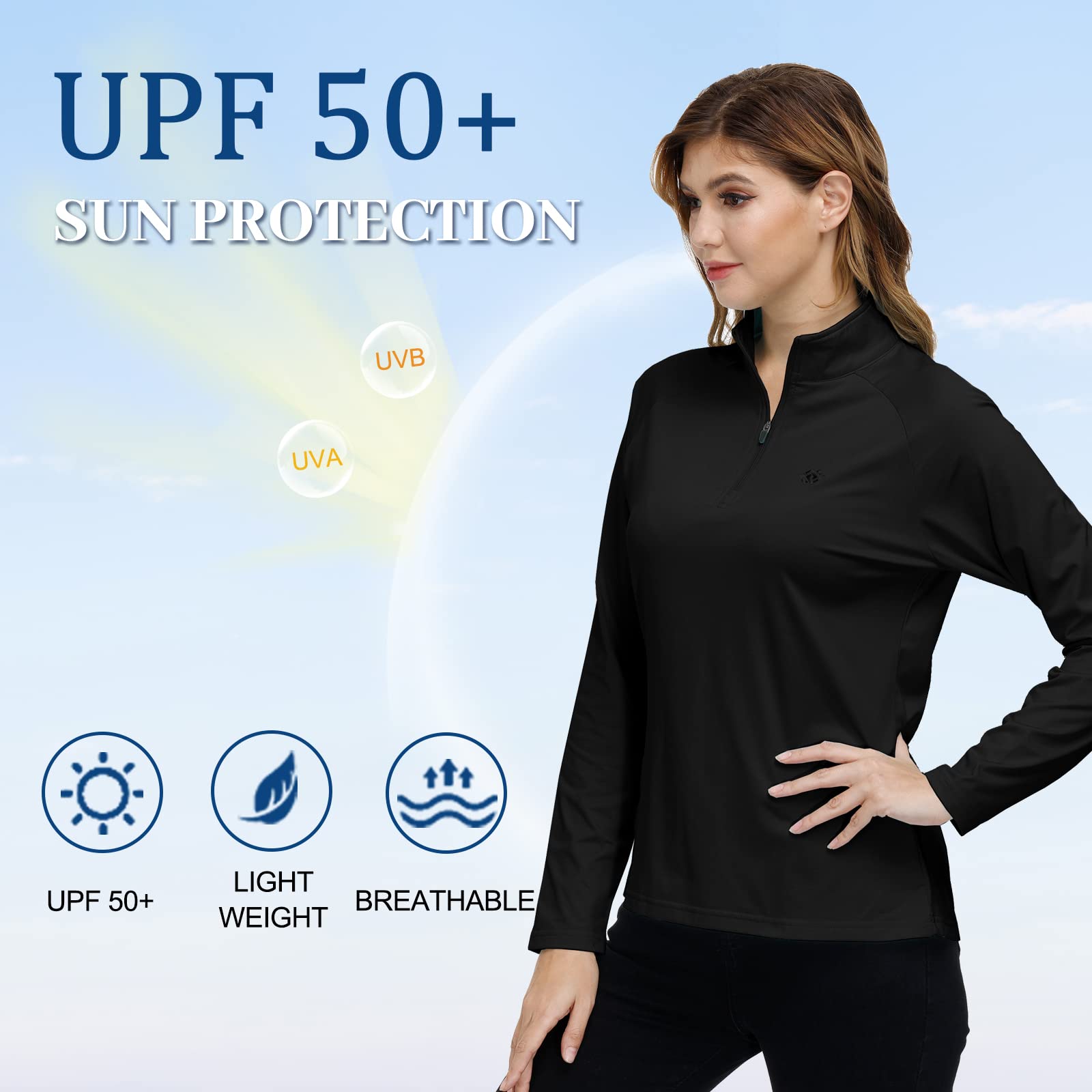 JINSHI Women Golf Pullover Womens Running Polo Shirts, Long Sleeve Zip-Up Shirts Jogger Tops, Breathable Relaxed Fit Collared Tops,Black M