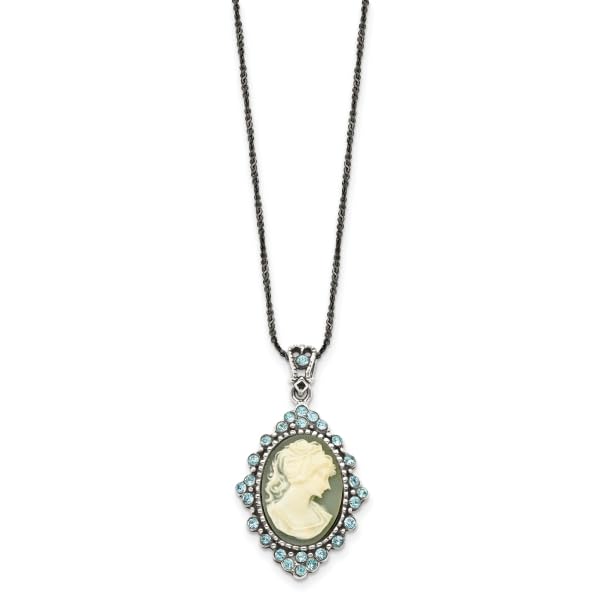 IceCarats 925 Sterling Silver Vintage Rhinestone Crystals Cameo Necklace 16 inch Chain