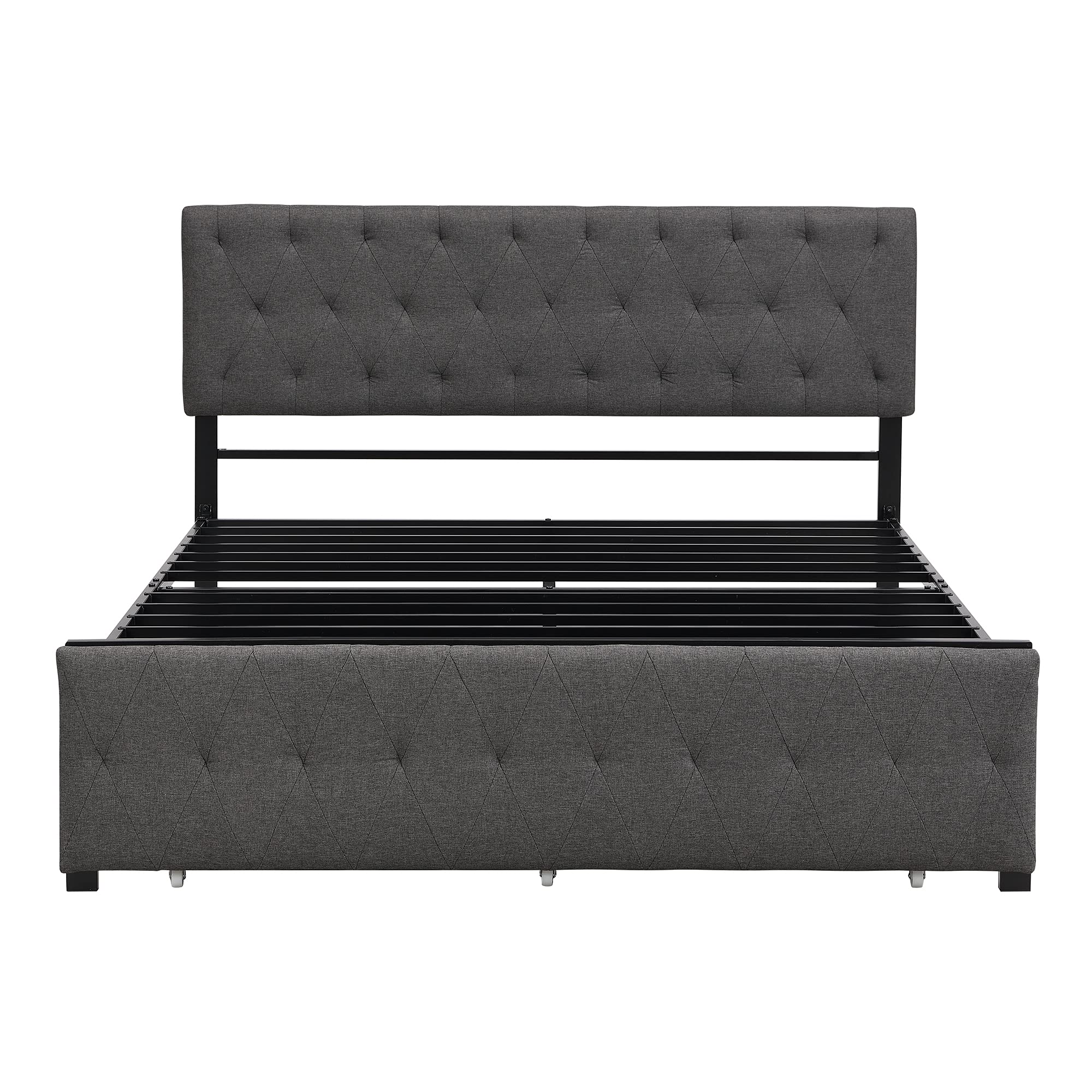 TARTOP Queen Size Upholstered Platform Bed with Storage Drawer, Metal Queen Bed Frame with Headboard,No Box Spring Required,Gray
