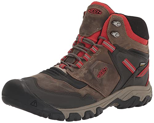 KEEN Men's Ridge Flex Mid Height Waterproof Hiking Boots, Dark Olive/Ketchup, 7 Wide
