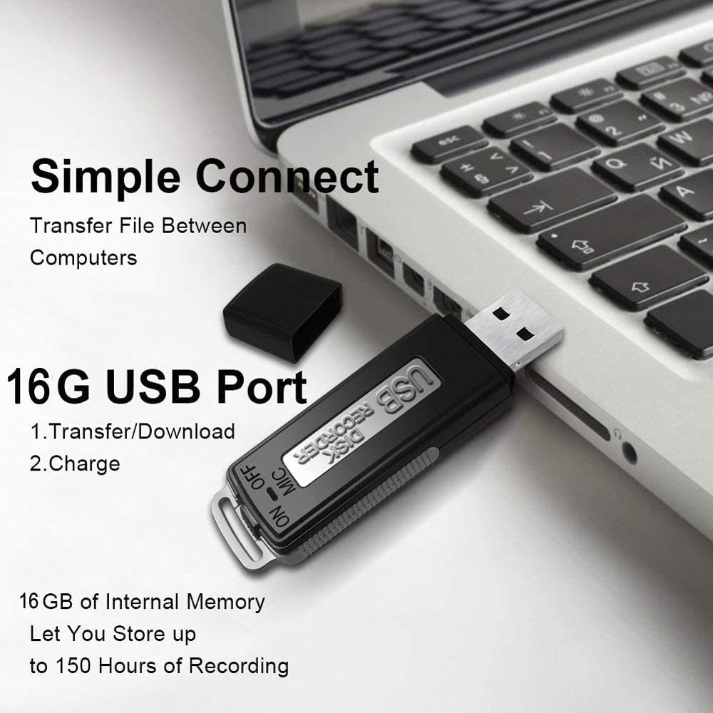 Super Big Capacity USB Mini Digital Voice Recorder with 16GB Flash Drive- Best for Meetings, Presentations, Taking Notes- Mac/Windows- Pro Memory Stick- Pocket Dictaphone- One ON/Off Button.