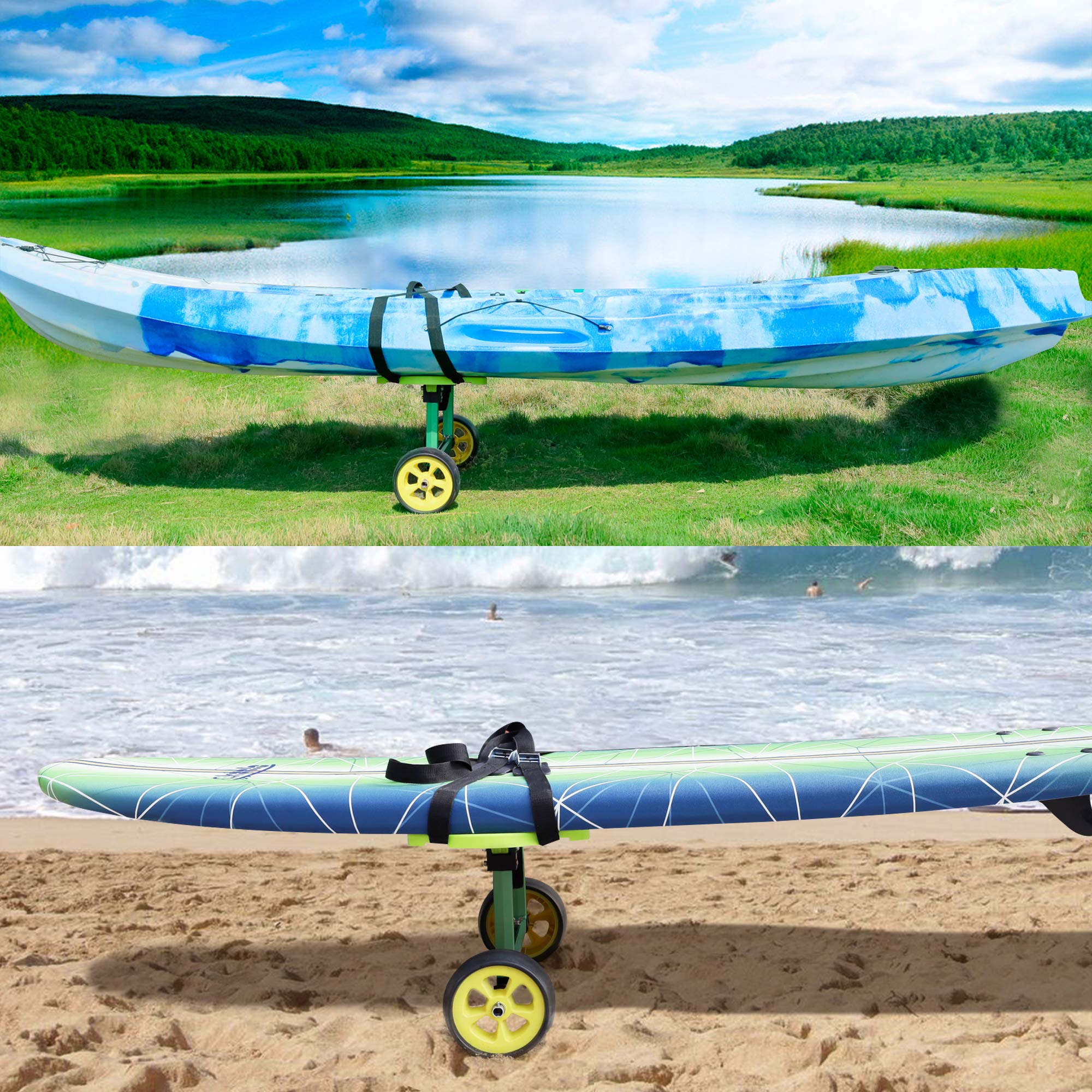 ILOKNZI Green Goblin Long Shaft Kayak Cart with Suction Cup for Carrying Kayaks、Canoes、Paddle Boards, Easy to Operate,Adjust The Angle According to Bottom arc