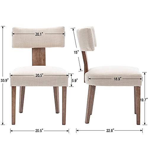 HNY Hi&Yeah Mid Century Modern Dining Chairs, Linen Fabric Upholstered and Curved Backrest Kitchen Chairs Set of 2, with Hardwood Frame, Beige