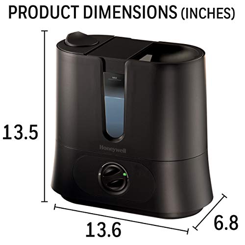 Honeywell Top Fill Cool Mist Humidifier Black Ultra Quiet with Auto Shut-Off, Variable Settings, Removeable Tank & Rotating Mist Nozzle for Medium to Large Rooms, Bedroom, Baby Room