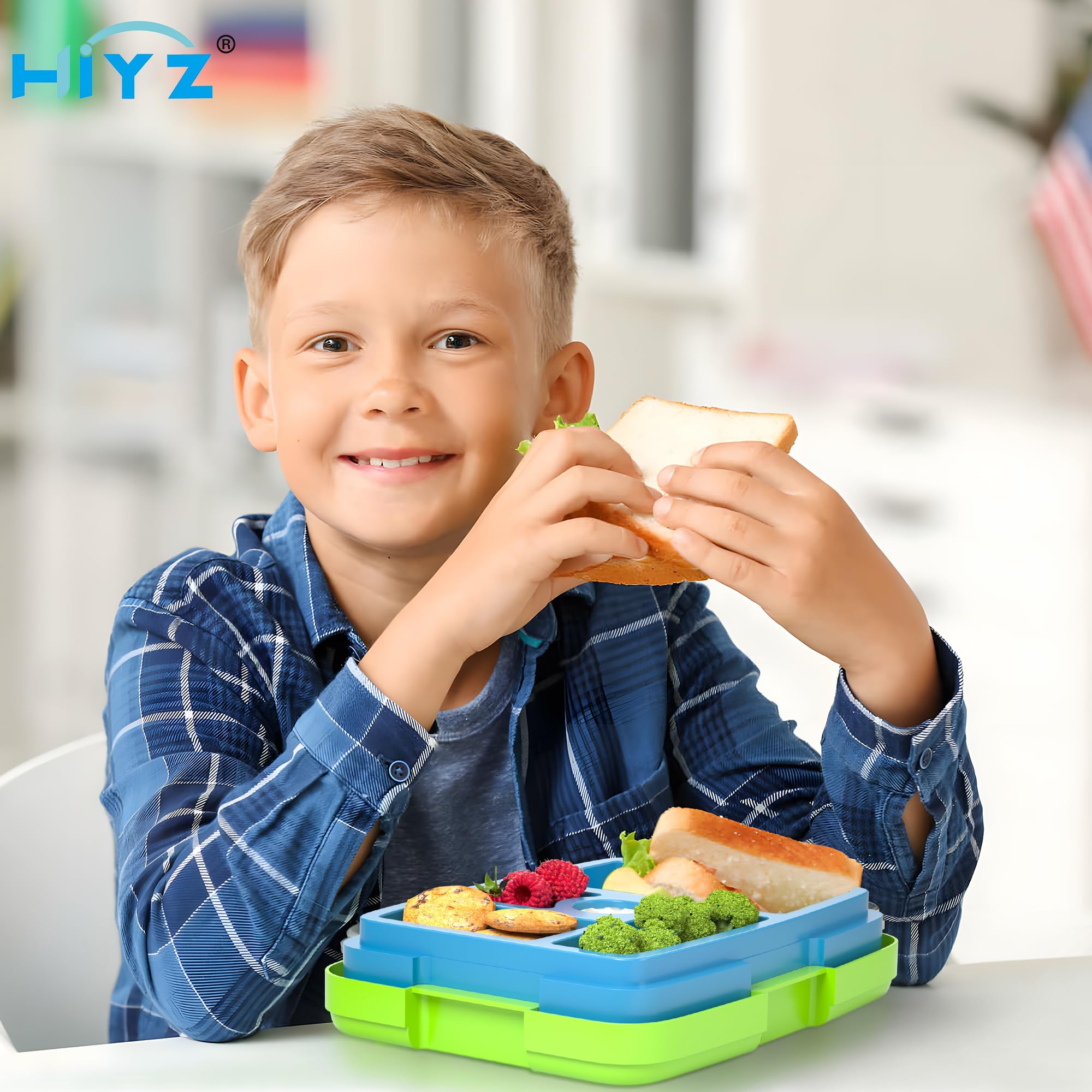 HiYZ Dinosaur Bento Box for Kids, Kids Lunch Box with 5-Compartment, Kids Bento Lunch Box for Ages 3-7, Leak-Proof, Durable, Lunch Box Containers for Kid Back to School Meals, Snack Packing, Travel