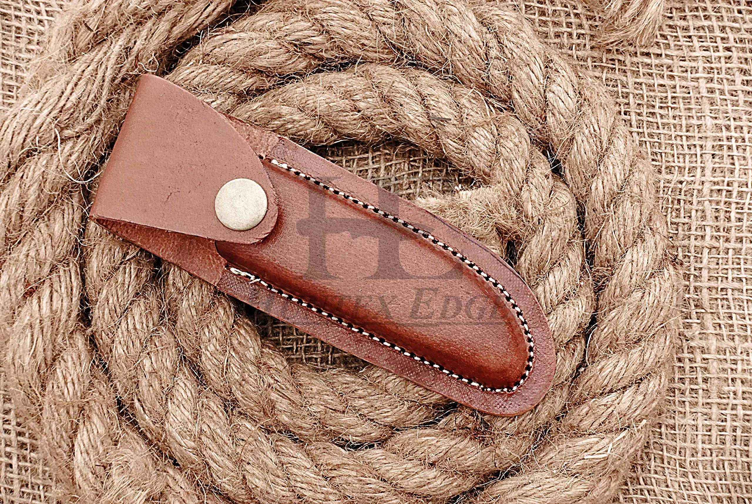 HUNTEX Custom Handmade Hand-Forged Twist Pattern Damascus Steel 4 Inch Long Natural Rosewood Handle Razor Sharp Hunting Camping Folding Pocket French Lagouli Knife with Genuine Leather Pouch