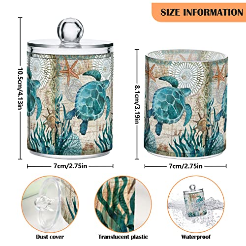 Turtles Qtip Holder Dispenser for Cotton Ball,Bathroom Organizers and Storage Containers,Plastic Jars with Lid Apothecary Jar for Cotton Swabs Pads - 2 Pack