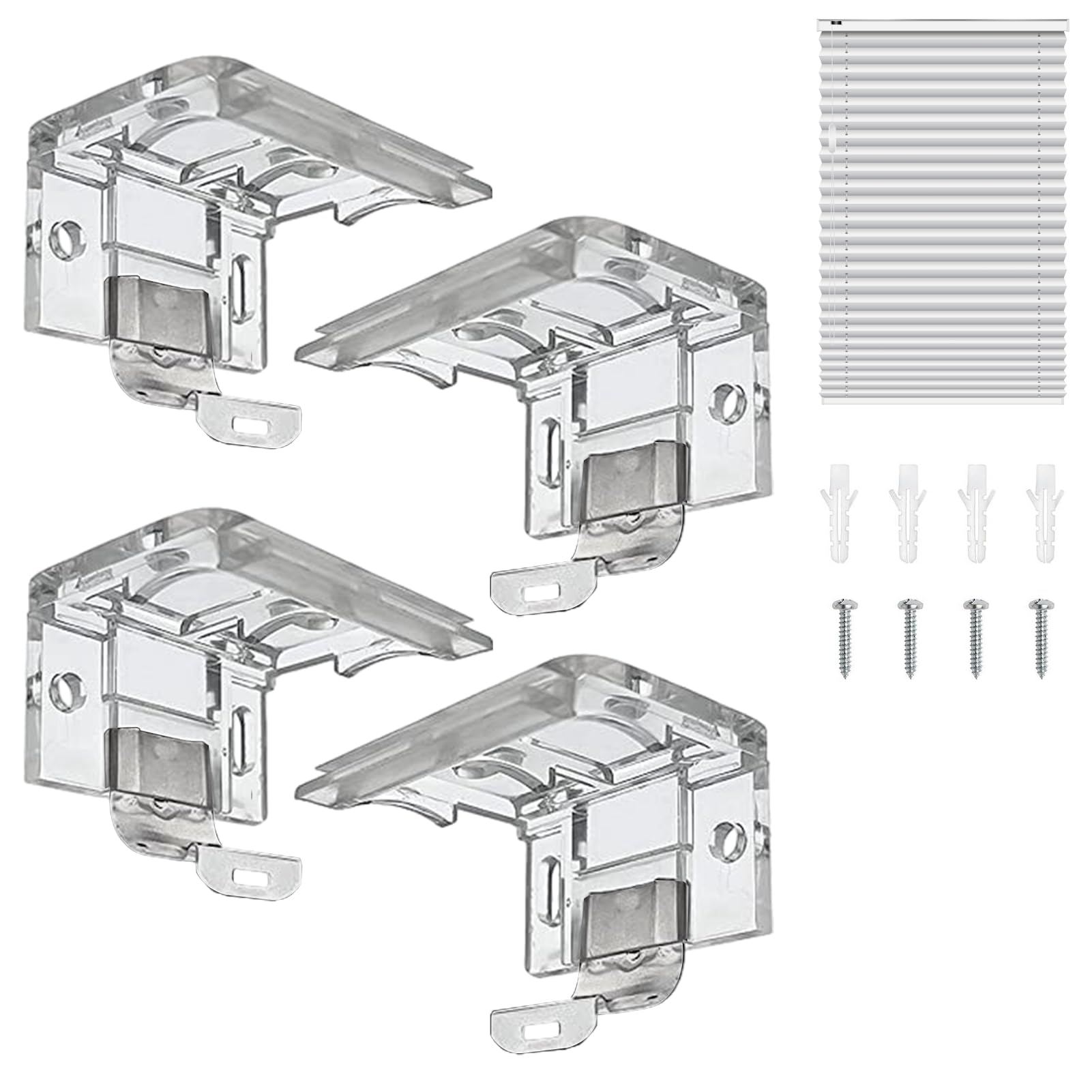 homfanseec 4pcs Cordless Shade Bracket, Mounting Bracket with Metal Clip, Mini Mounting Bracket Clips for 1" (25MM) Pleated Shades Cordless Blinds Headrail & Cordless Honeycomb Cellular(as Shown)