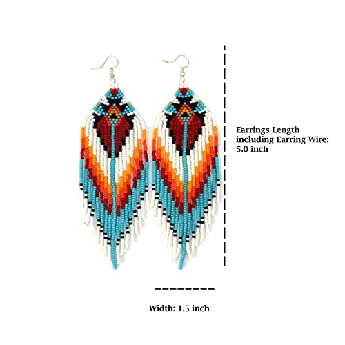 Long Beaded Dangle Earrings β Boho Native Handmade Seed Bead Tassel Bohemian Large Statement Drop Fringes for Women (Multicolor)