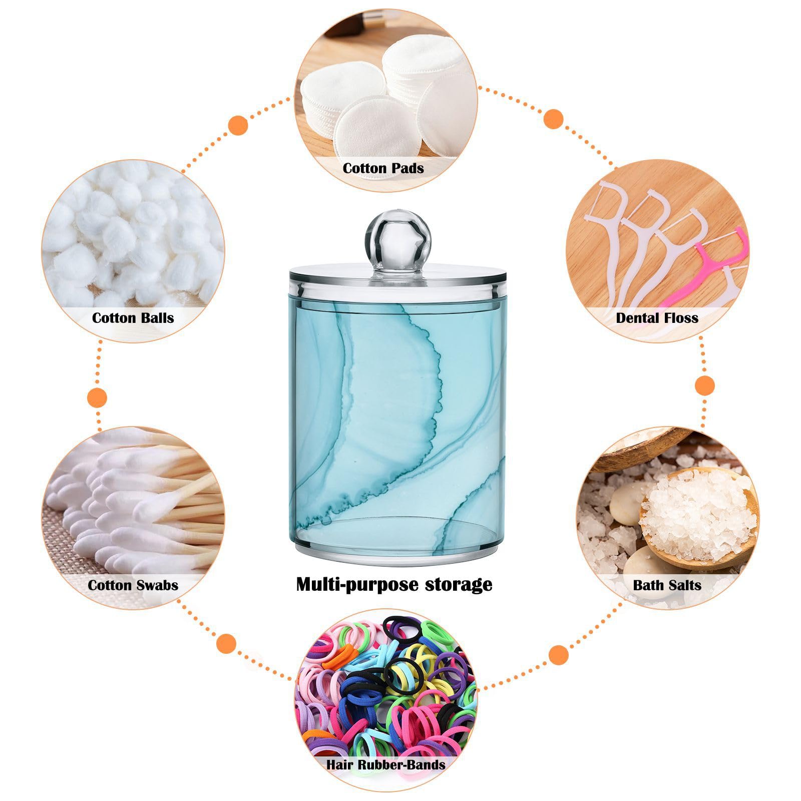 YETTASBIN Blue Marble Clear Plastic Apothecary Jars 2 Pack, 14 oz Qtip Holder Dispenser with Lid, Clear Bathroom Storage Canister for Cotton Ball, Cotton Swab