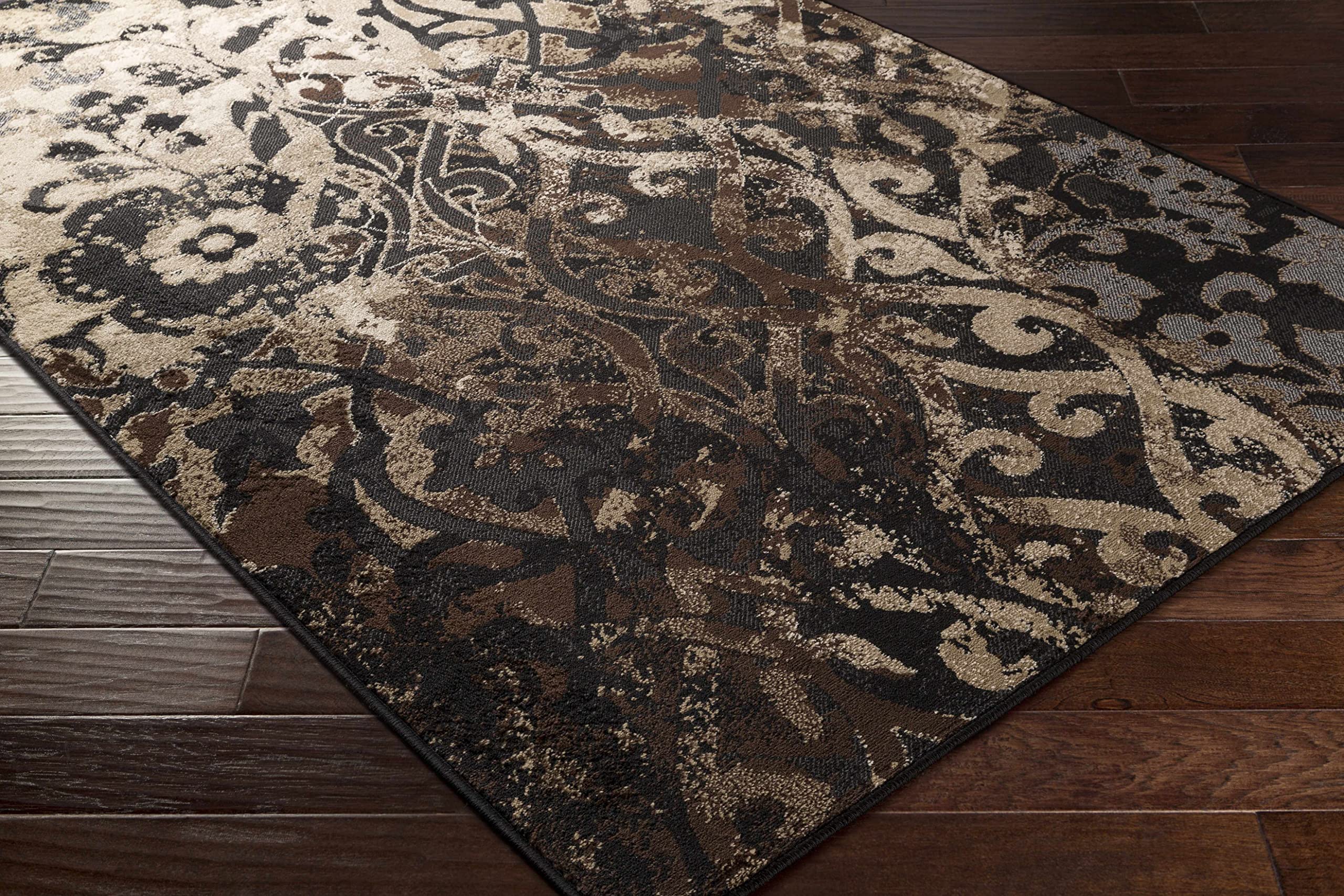 Hauteloom Lawtell Transitional Hallway, Entryway Runner Rug - Mid Century Modern Carpet - Traditional Classical Look - Black, Light Brown, Dark Brown, Tan - 2'2" x 7'7"