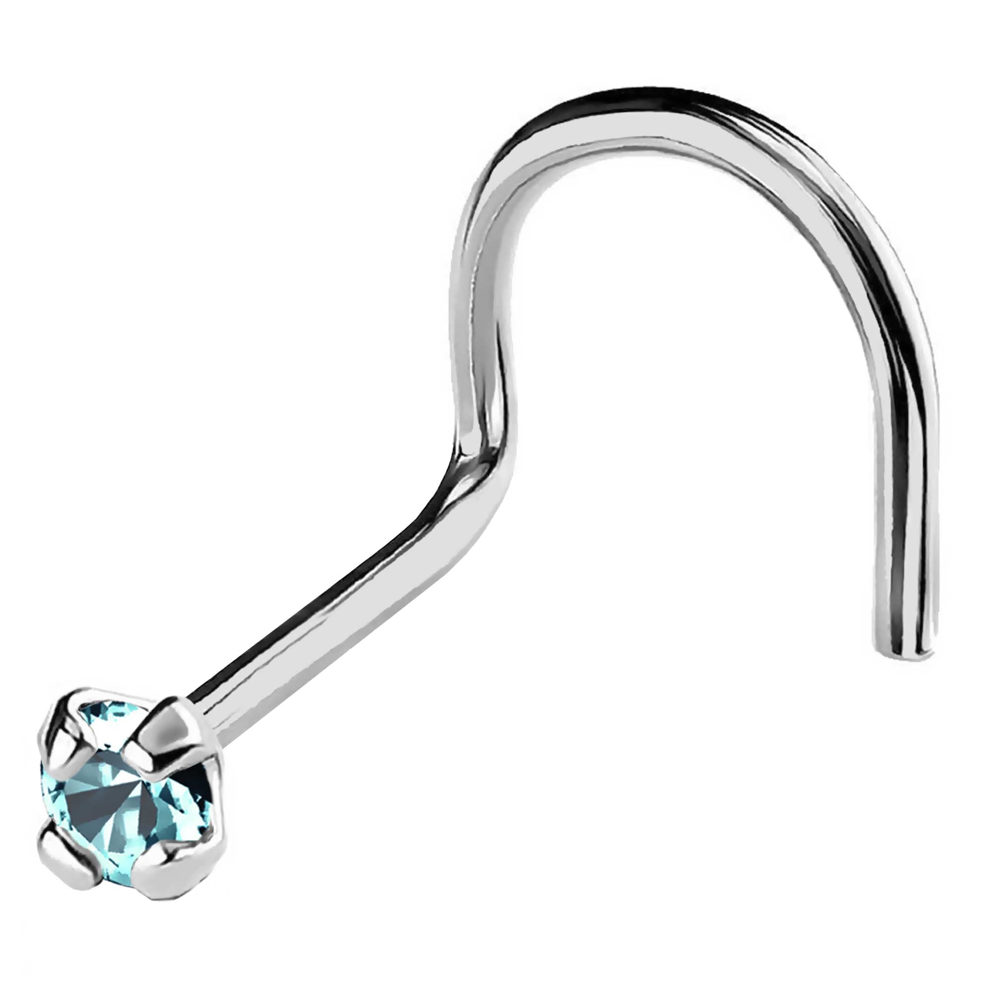 Jewelry Avalanche 22G Solid 14Kt Gold Nose Screw Stud with Prong Set real Blue Topaz Gemstone, 14kt Yellow Gold or 14kt White Gold - November Birthstone Nose Ring-NSWG_TP-2MM