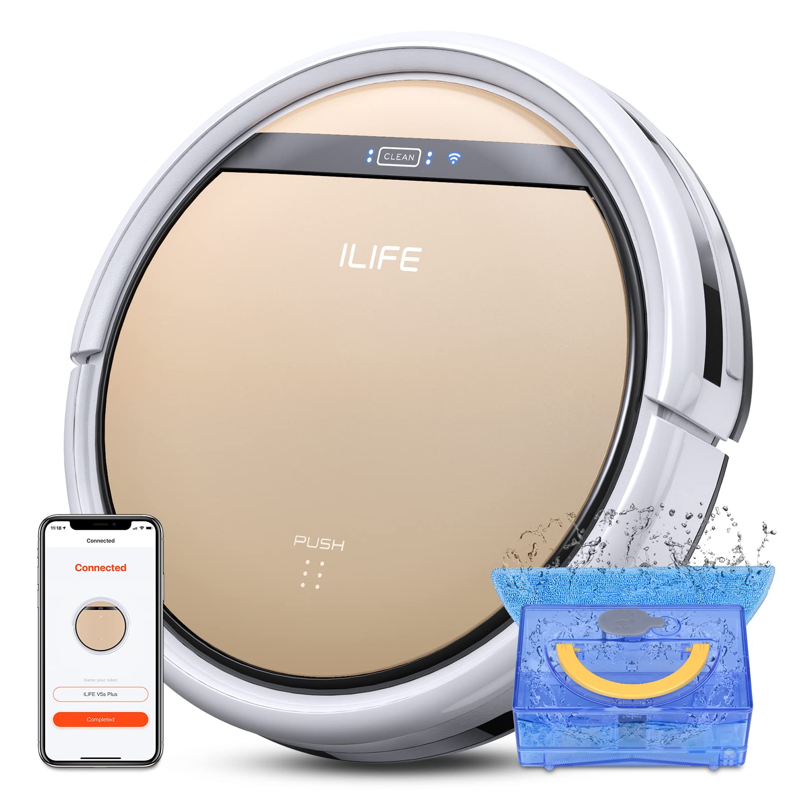 ILIFE V5s Pro Robot Vacuum and Mop Combo, Slim, Automatic Self-Charging Robot Vacuum Cleaner, Daily Schedule, Ideal for Pet Hair, Hard Floor and Low Pile Carpet.