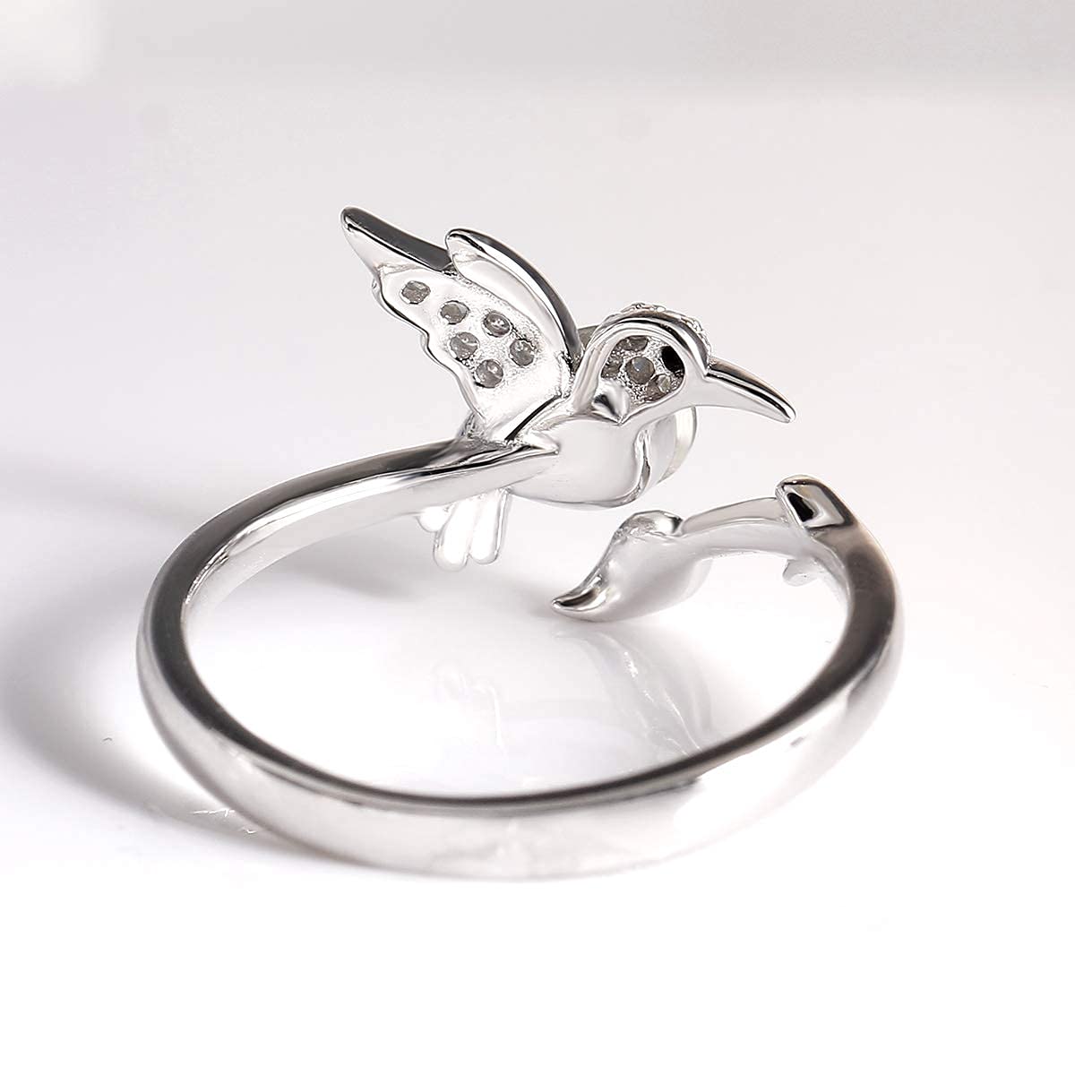 Jewever 925 Sterling Silver Hummingbird ring with Blue Cubic Zirconia for Women Jewelry Gift Silvery Adjustable 6-9#