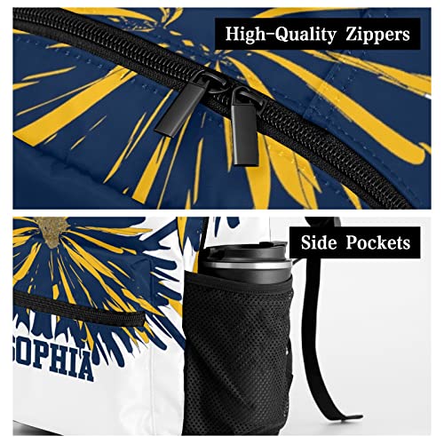 SunFancyCustom Cheerleader Navy Blue Gold Backpack Personalized Waterproof Casual Daypack Gift for Holiday Birthday