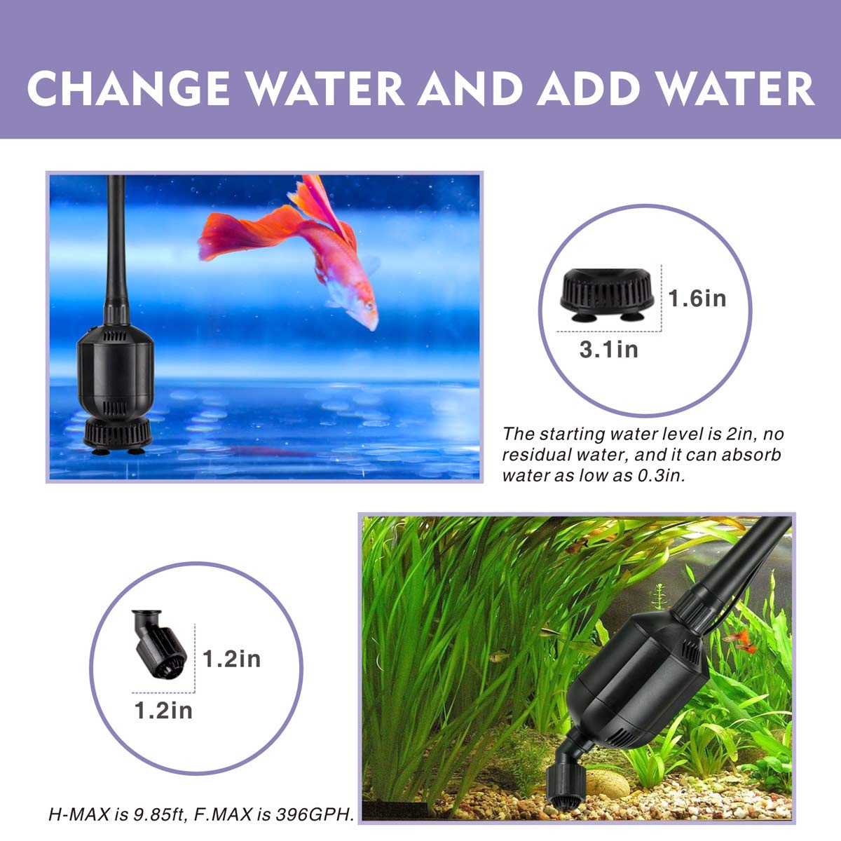 hygger 396GPH DC Electric Aquarium Gravel Cleaner, 5 in 1 Automatic Fish Tank Cleaning Tool Set Vacuum Water Changer Sand Washer Filter Siphon Adjustable Length 12V 20W