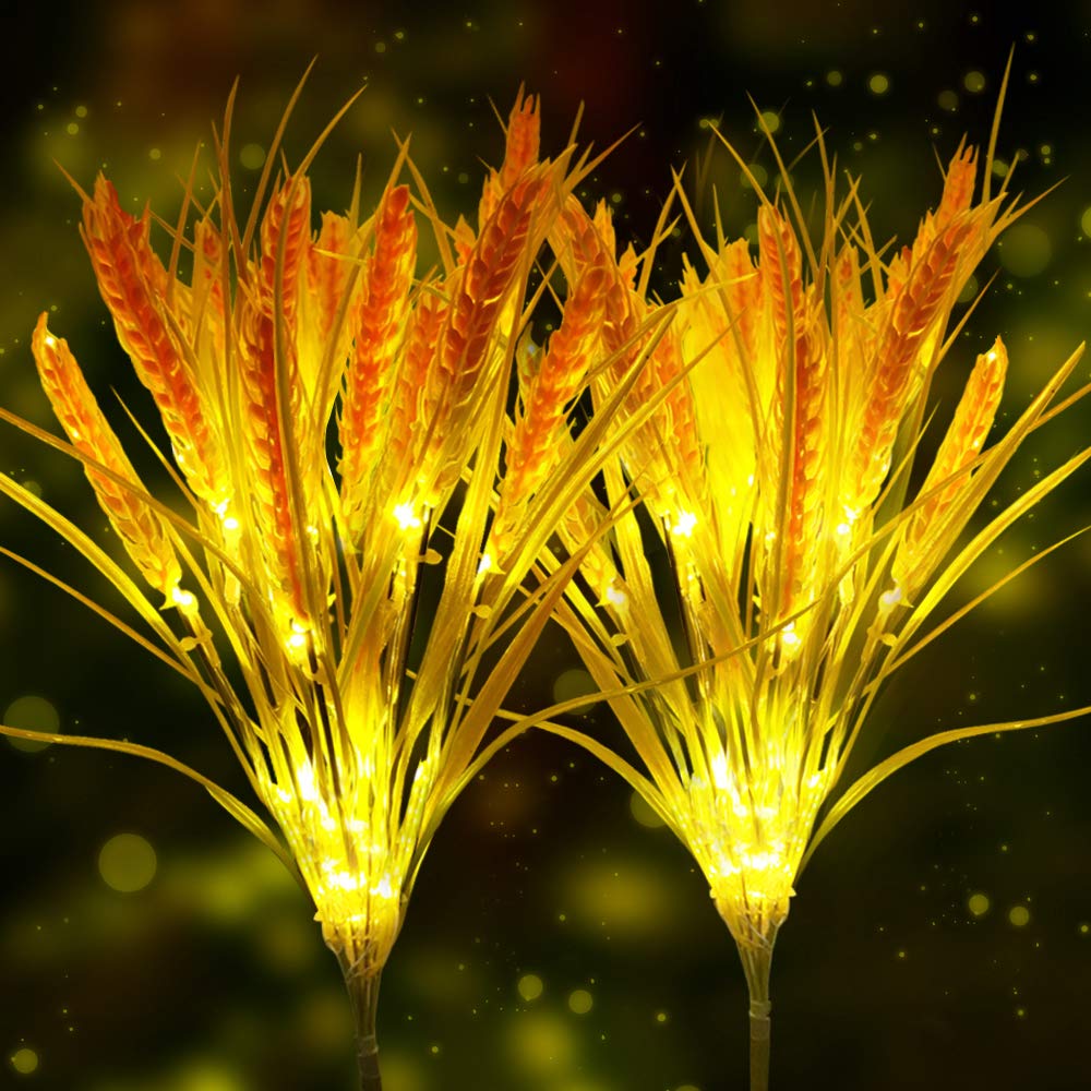 Idefair Solar Flowers Lights Outdoor Decorative, 2 Pack Solar Garden Stake Lights Solar Wheat Ear LED Lights Waterproof Decorations for Yard Lawn Pathway and Weddiny