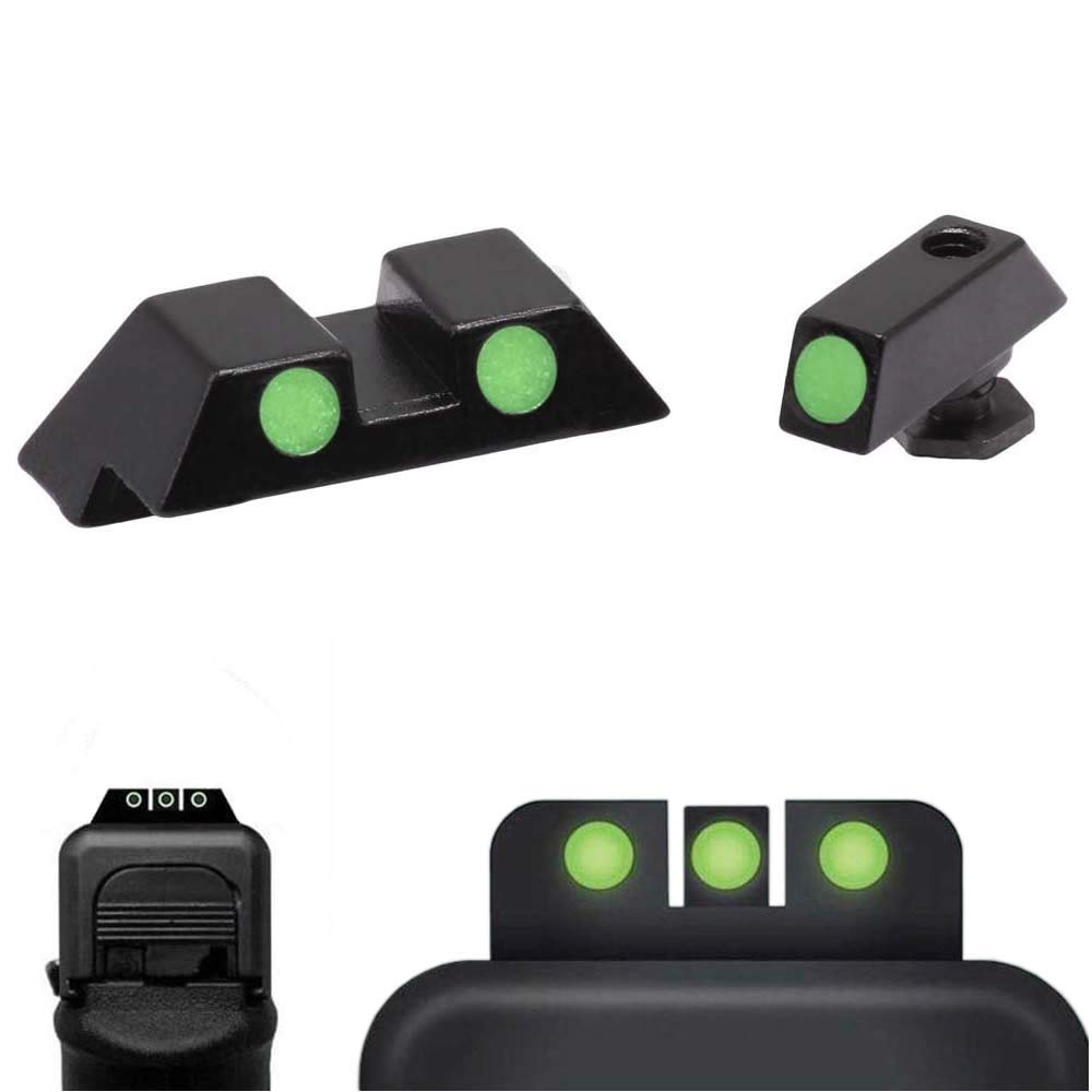 Hygoo Luminous Glow in Dark Fiber Opitc Front and Rear Pistol Sight Compatible with Glock 17, 19, 22, 23, 24, 26, 27, 33, 34, 35