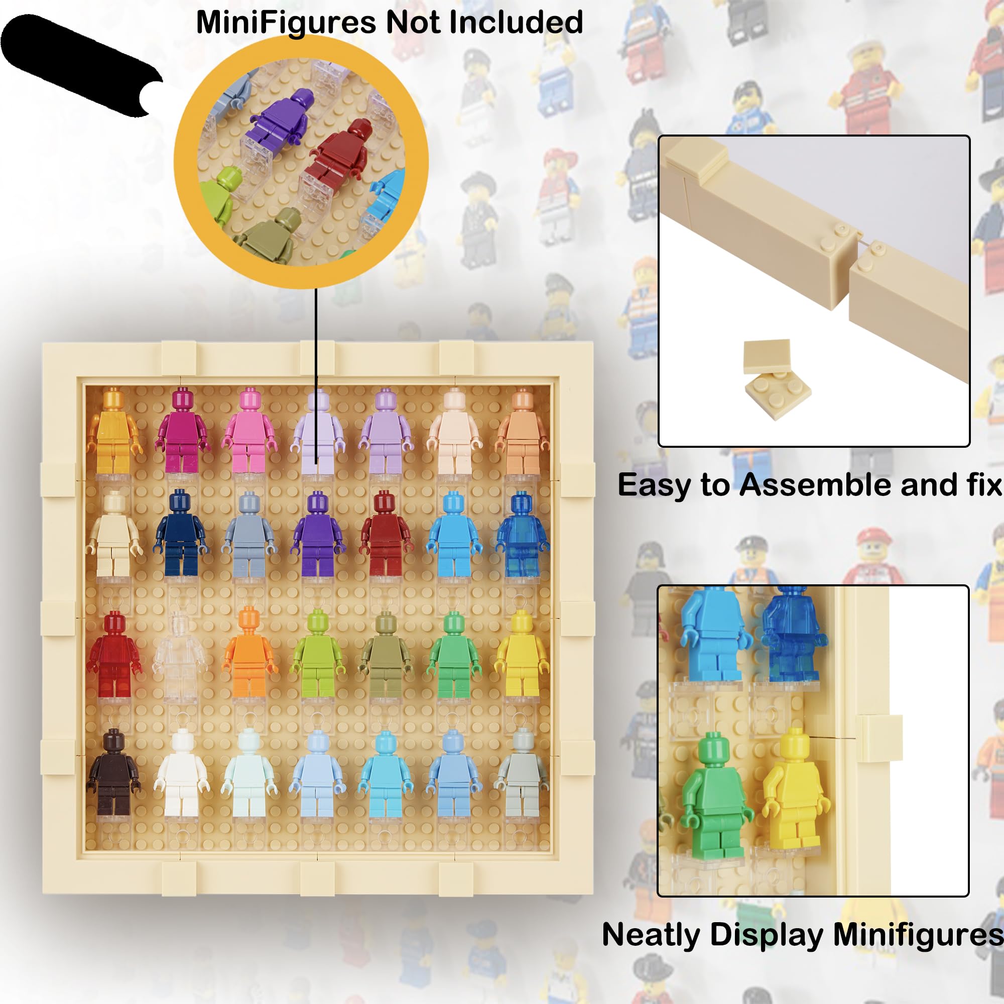 HUHYNN Minifigures Display Case, Clear Minifigures Display Case for Protecting Your Building Block Mini Figures Collection Holds Up to 28 Minifigurines Display (Yellow-10.04x1.34x10.04in)